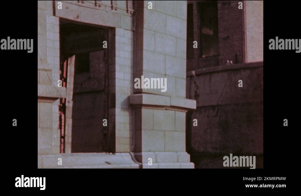 1940s: Side of destroyed building. Remains of destroyed building ...