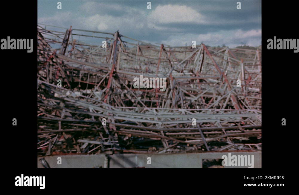 1940s: Pile of destroyed metal girders. Collapsed metal on top of ...