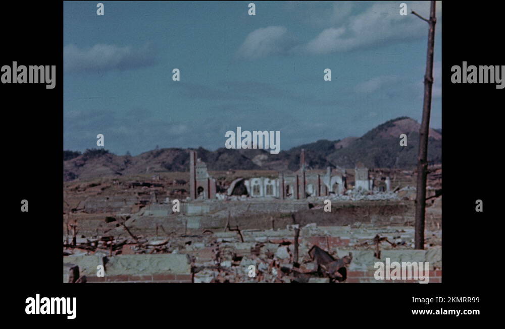 1940s: Remains of destroyed buildings. Collapsed side of destroyed ...