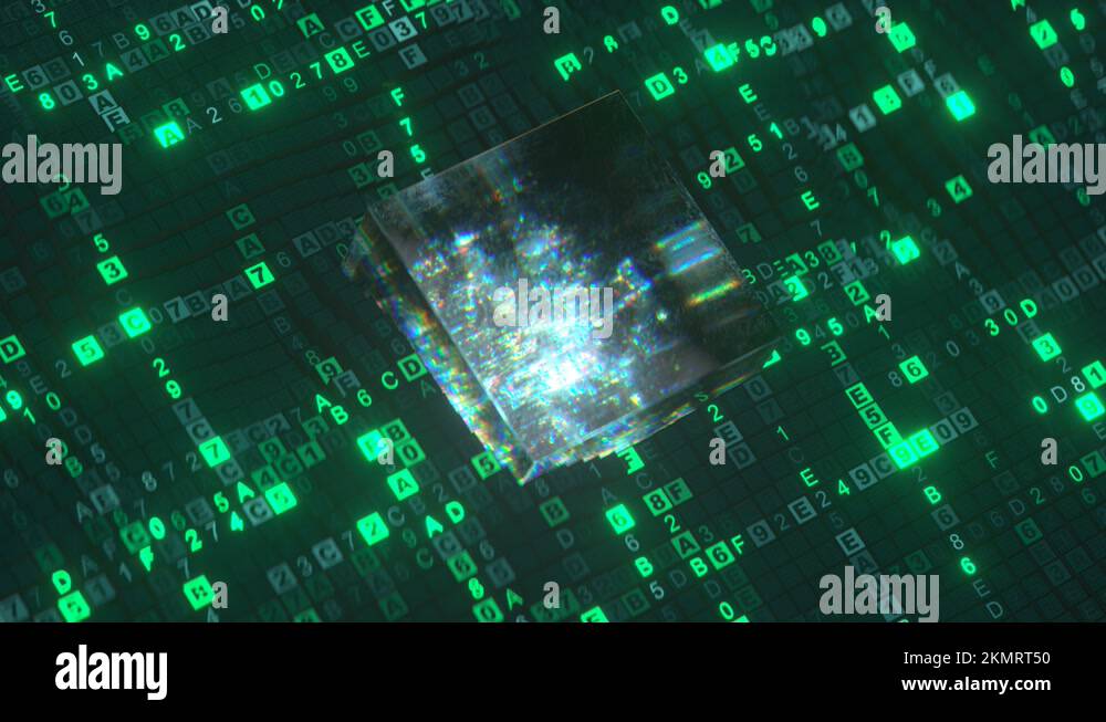 Green HEX code and glitching glass cube seamless loop 3D render animation Stock Video Footage ...