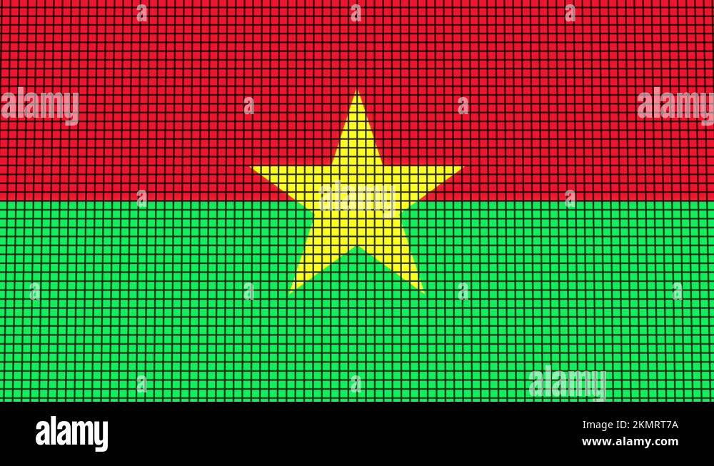 Burkina Flag animated in pixel grid style technology background Stock ...