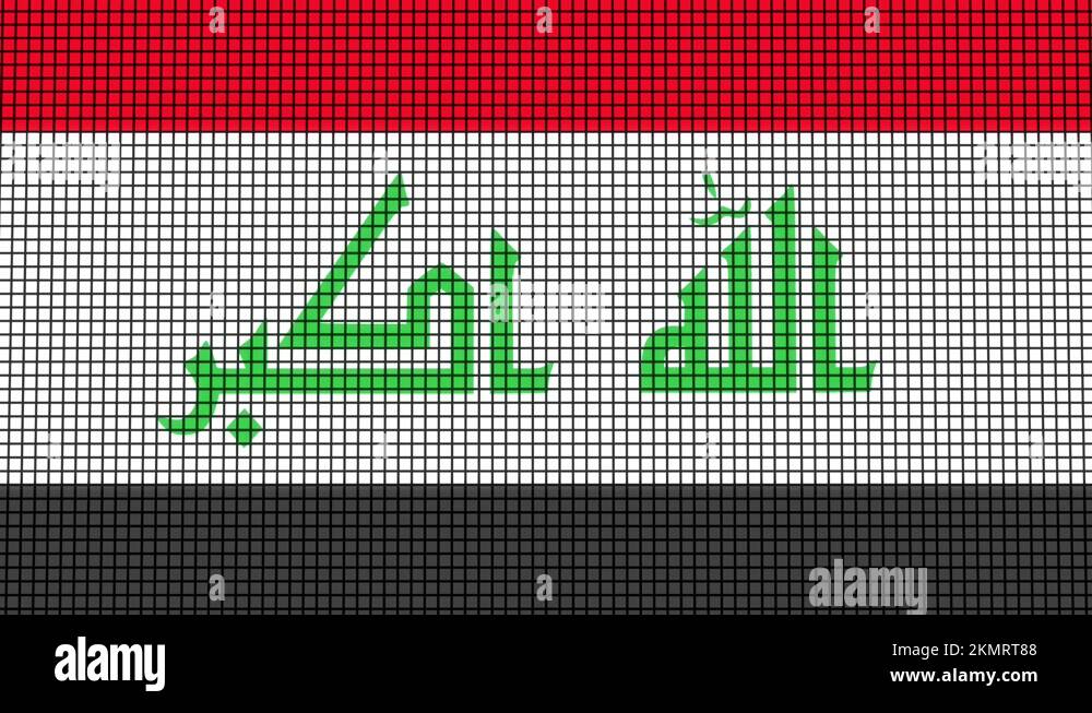 Iraq Flag animated in pixel grid style technology background Stock ...