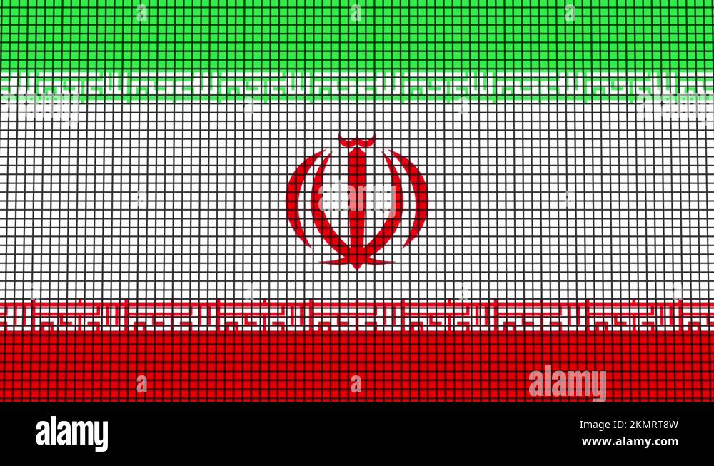 Iran Flag animated in pixel grid style technology background Stock ...