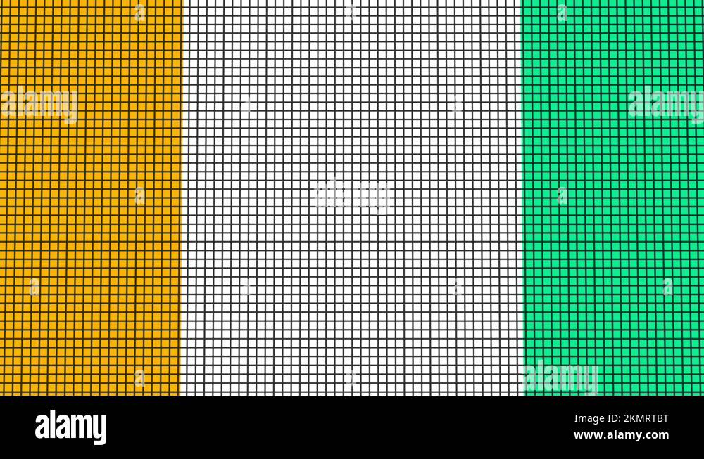 Cote D Ivoire Flag animated in pixel grid style technology background ...