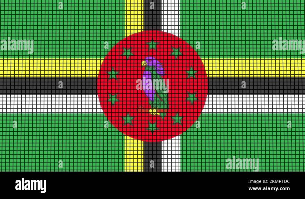 Dominica Flag animated in pixel grid style technology background Stock ...