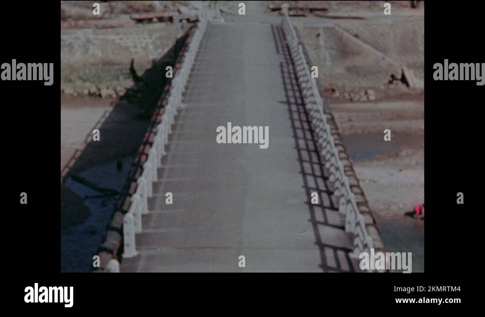 1940s: Nuclear shadows fall along bridge in bombed out Hiroshima Stock ...
