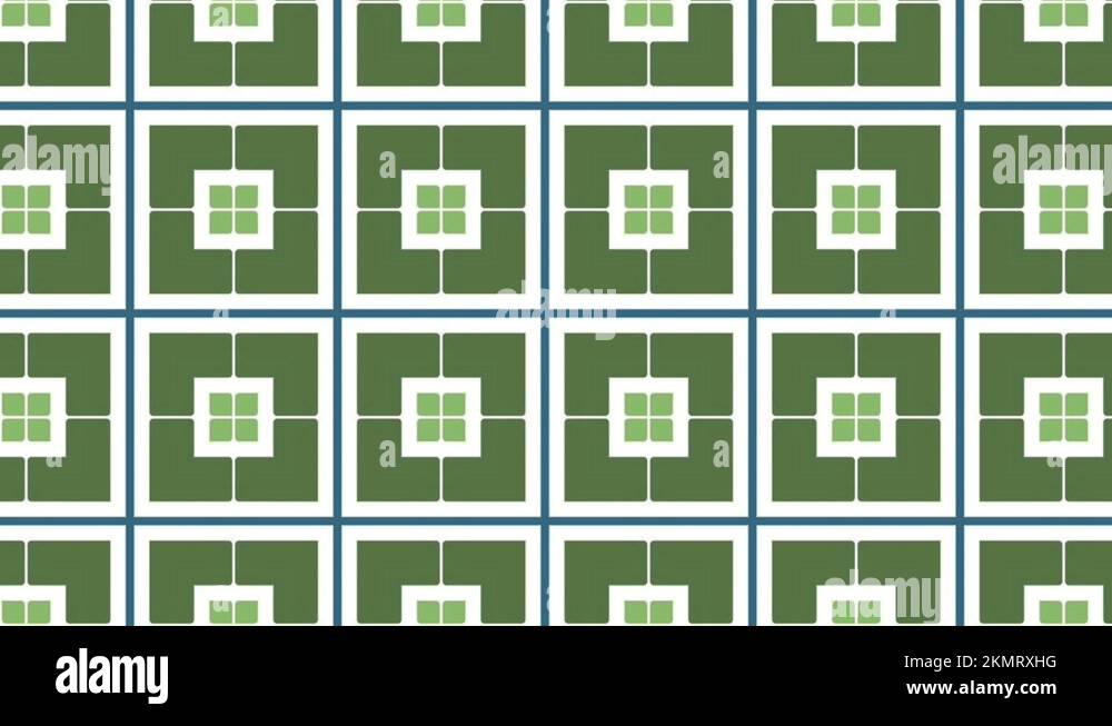 Seamless Looping Motion. White Bordered Square Tiles With Green Design ...