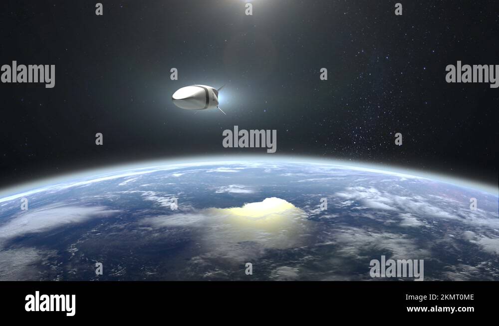 A nuclear hypersonic missile flies over the Earth. View from space ...