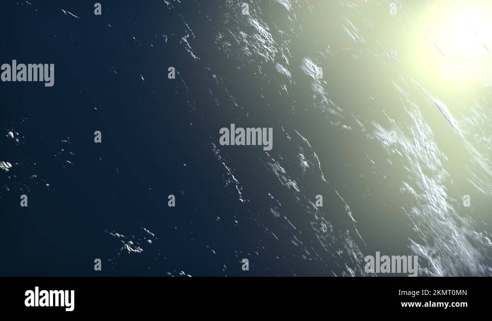 Earth from space. The camera moves forward. Stars twinkle. Flight over ...