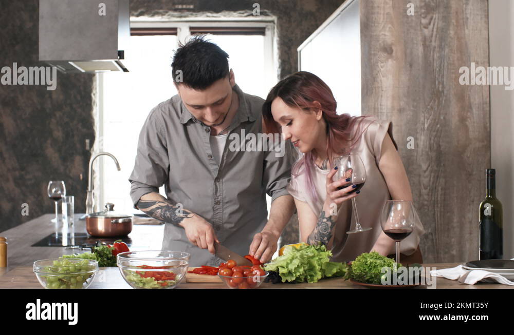 Young Married Couple Cooking Together in the Kitchen Stock Video ...