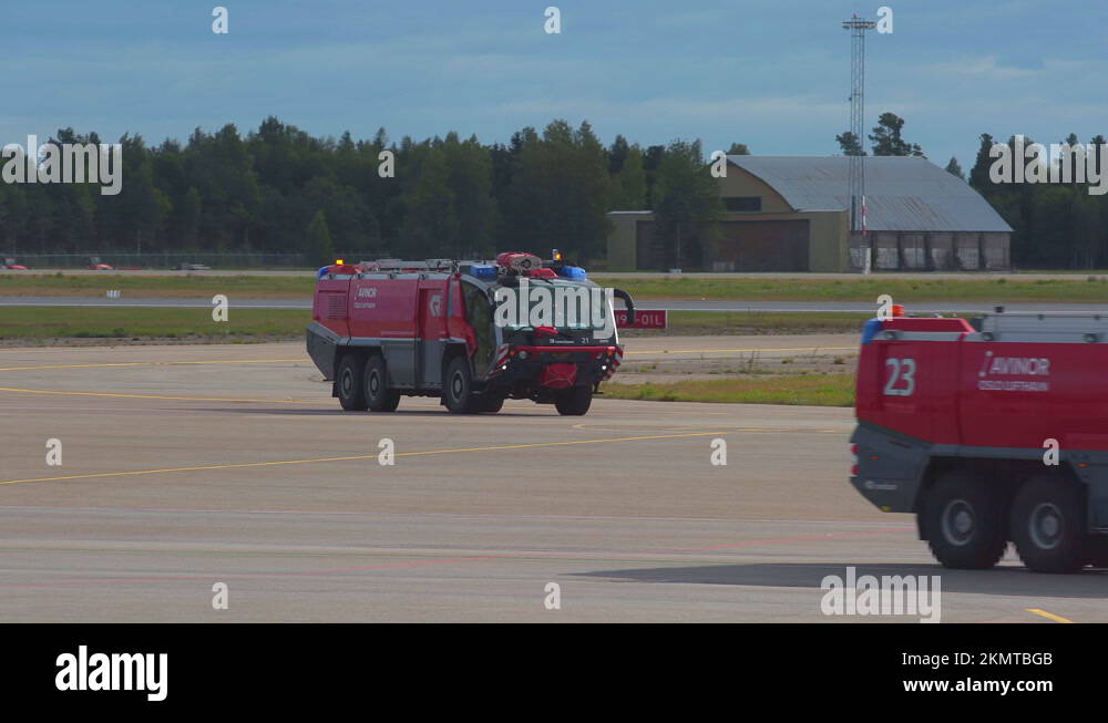 fire rescue truck practice exercise driving fast turning taxiway slow ...