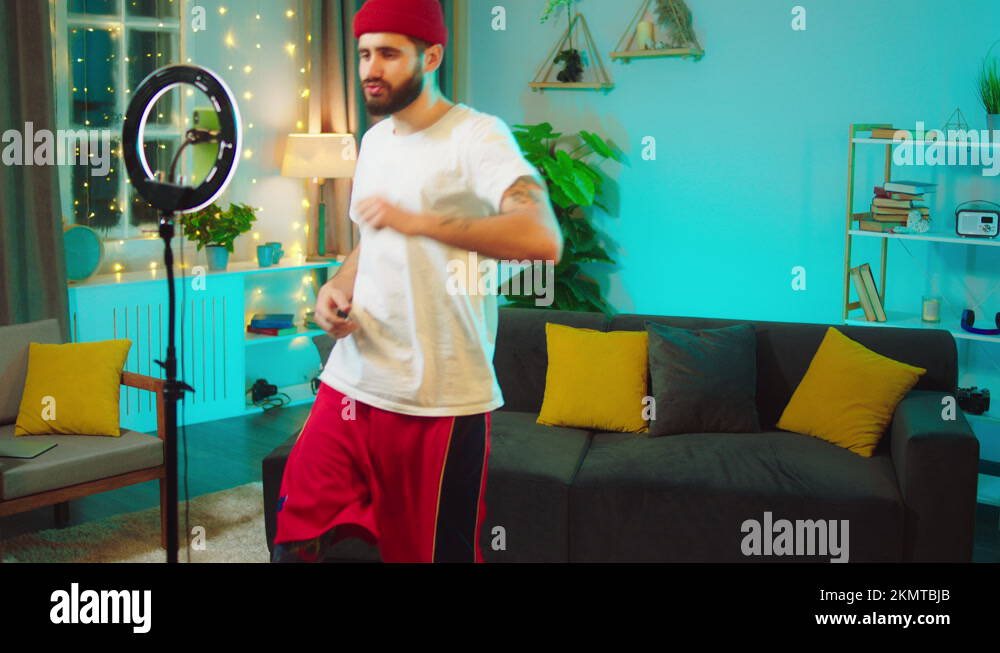 Pretty young guy influencer make a funny movie for his social media ...