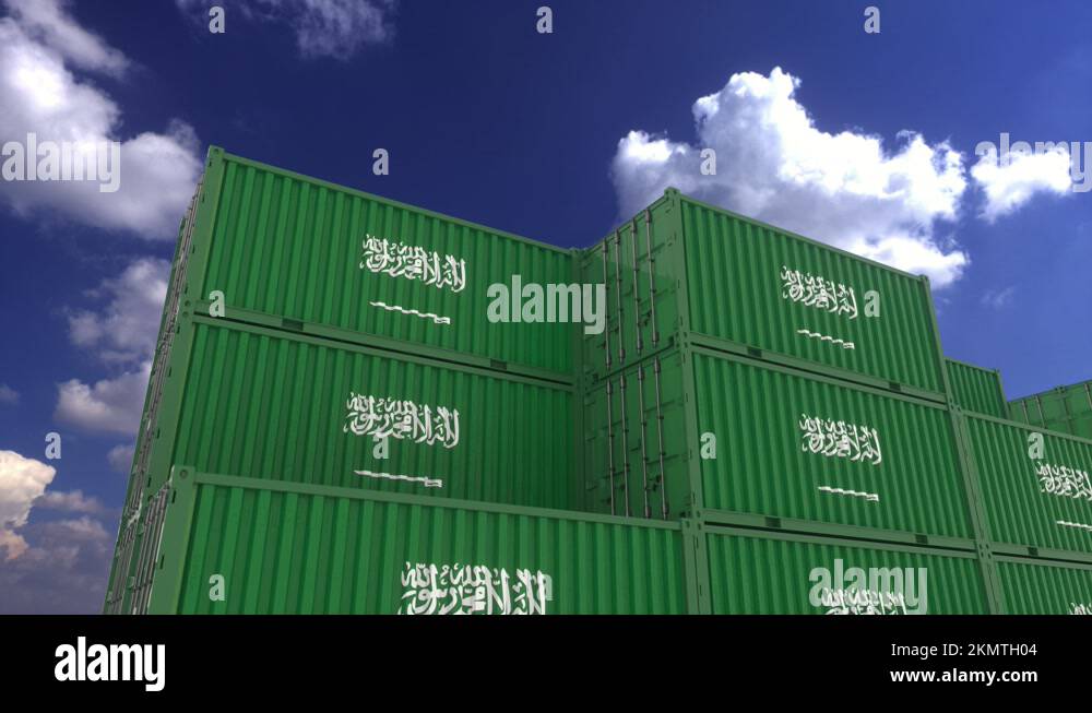 Saudi Arabia flag containers are located at the container terminal ...