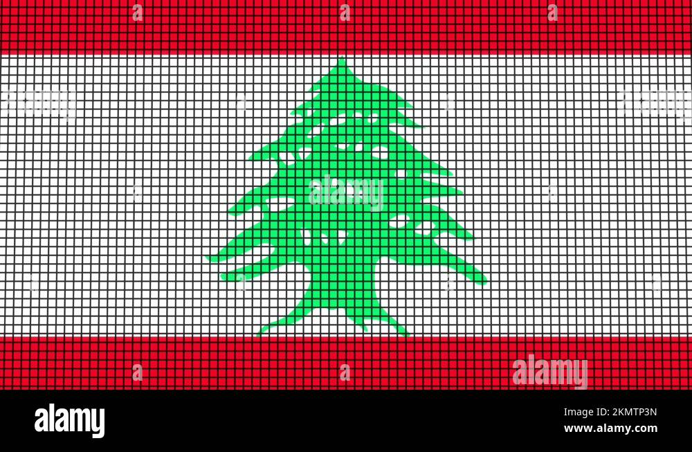 Lebanon Flag animated in pixel grid style technology background Stock ...