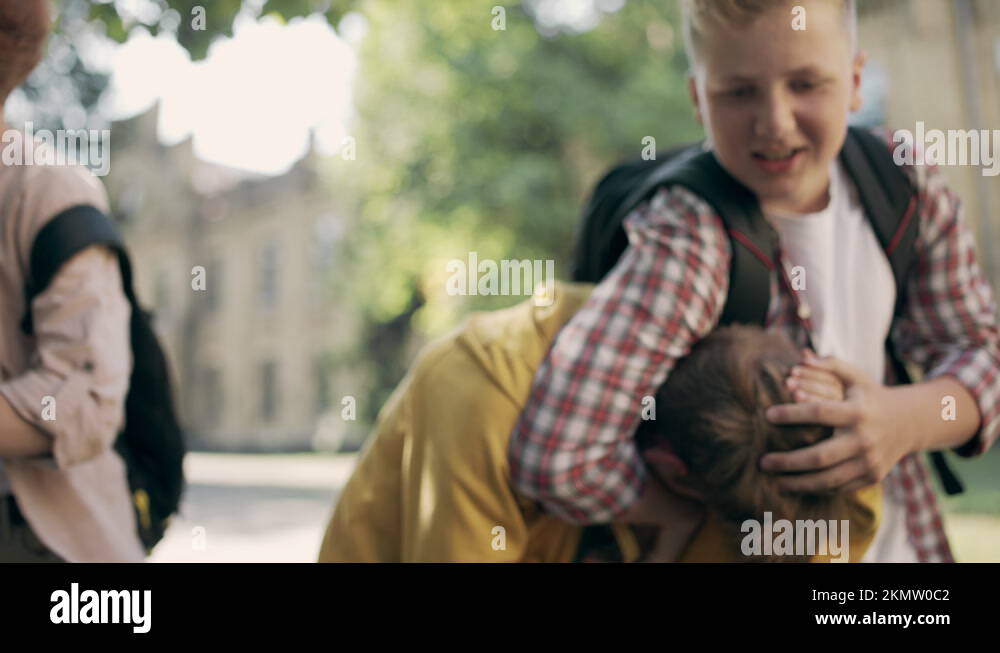 Two senior school kids bullying unpopular classmate, physical abuse ...