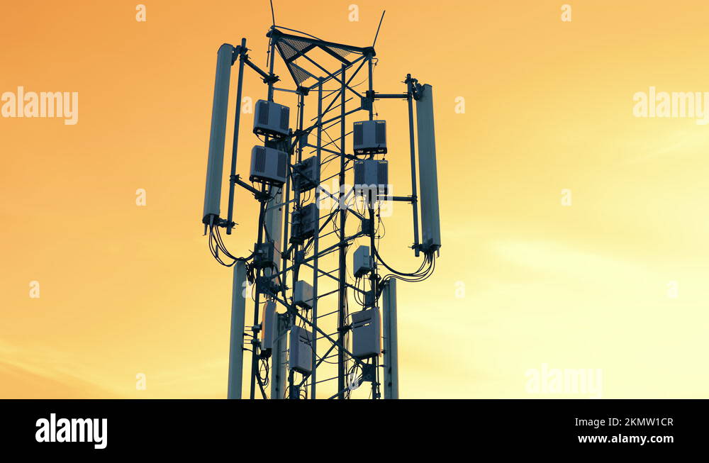 Telecommunications tower carrying broadcasting antennas for 5G cellular networks Stock Video ...