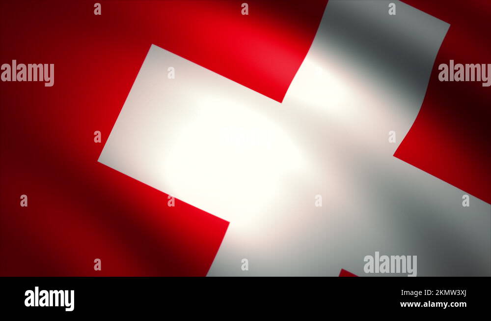 Flag of Switzerland (Swiss Flag) Waving in the Wind (Close-up/Panning ...