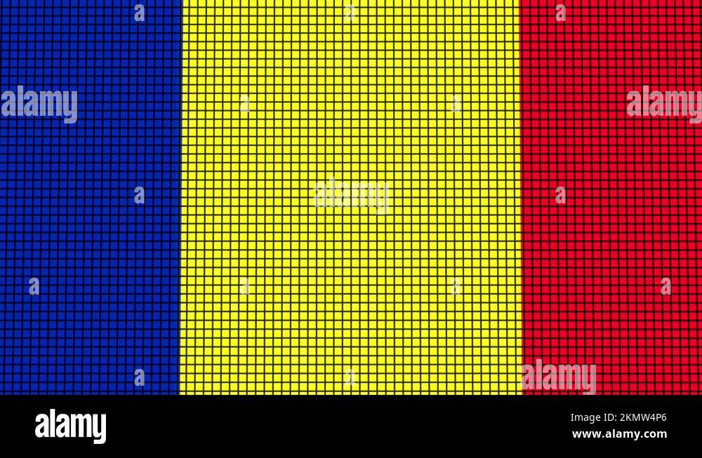 Romania Flag animated in pixel grid style technology background Stock ...