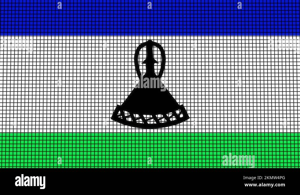 Lesotho Flag animated in pixel grid style technology background Stock ...