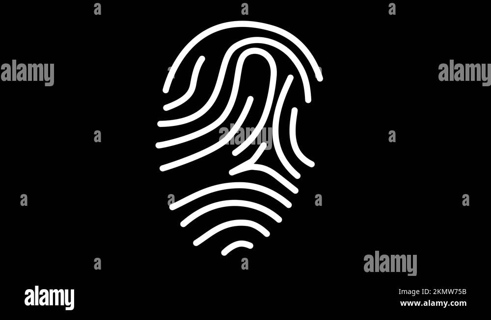 2D-animation of fingerprint icon black and white. Identification sign ...