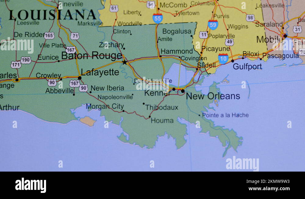 SOUTHERN LOUISIANA ROADMAP. 4K, ECU, MACRO SLIDER SHOT Stock Video ...