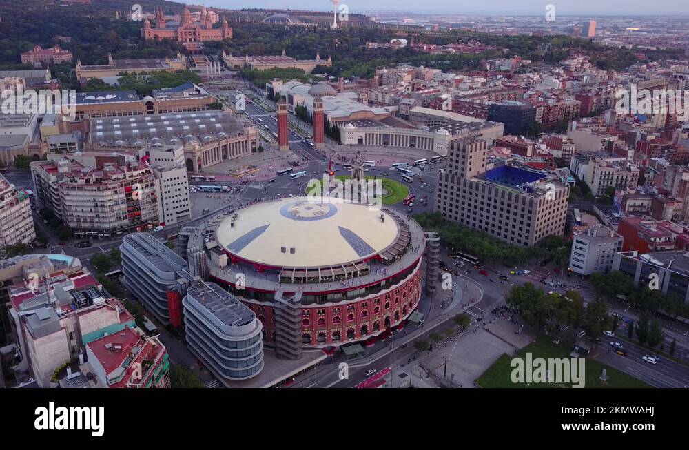 Cinematic 4K aerial orbiting drone footage of Arenas de Barcelona ...