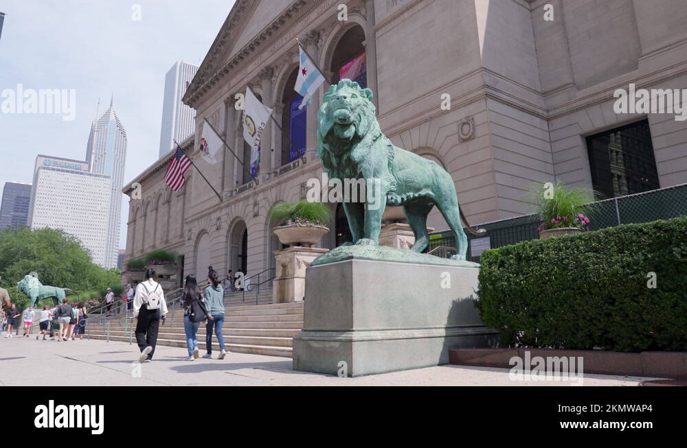 Lions of Michigan Avenue in front of Art Museum Chicago 4k Stock Video ...
