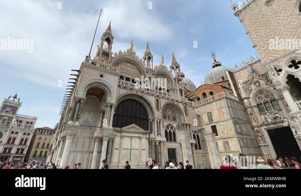 Crowd of Tourists With Masks Lining Up To Enter St Mark's Basilica ...