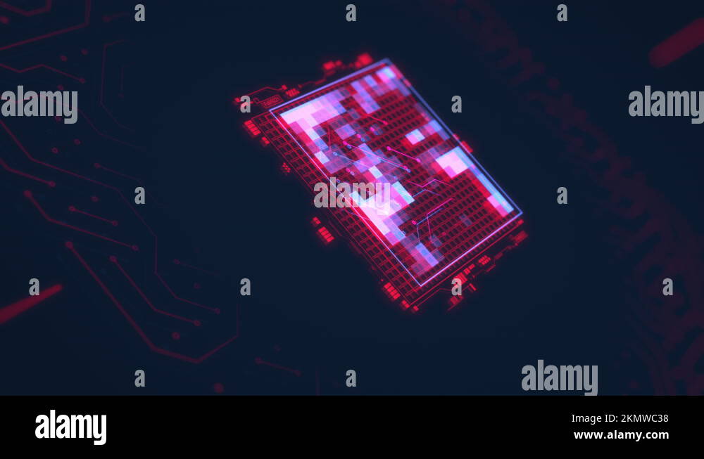 Circuit or Chip integrated in digital hi-tech surface. Sending data ...