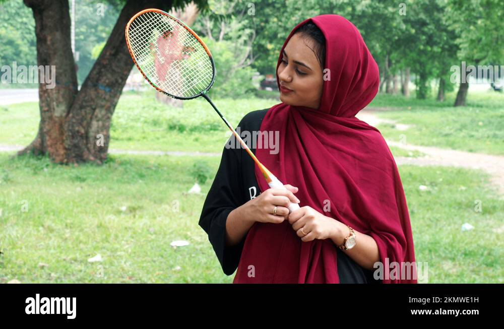 Close Up View Of Beautiful Afghan Girl in hijab Holding The Badminton ...