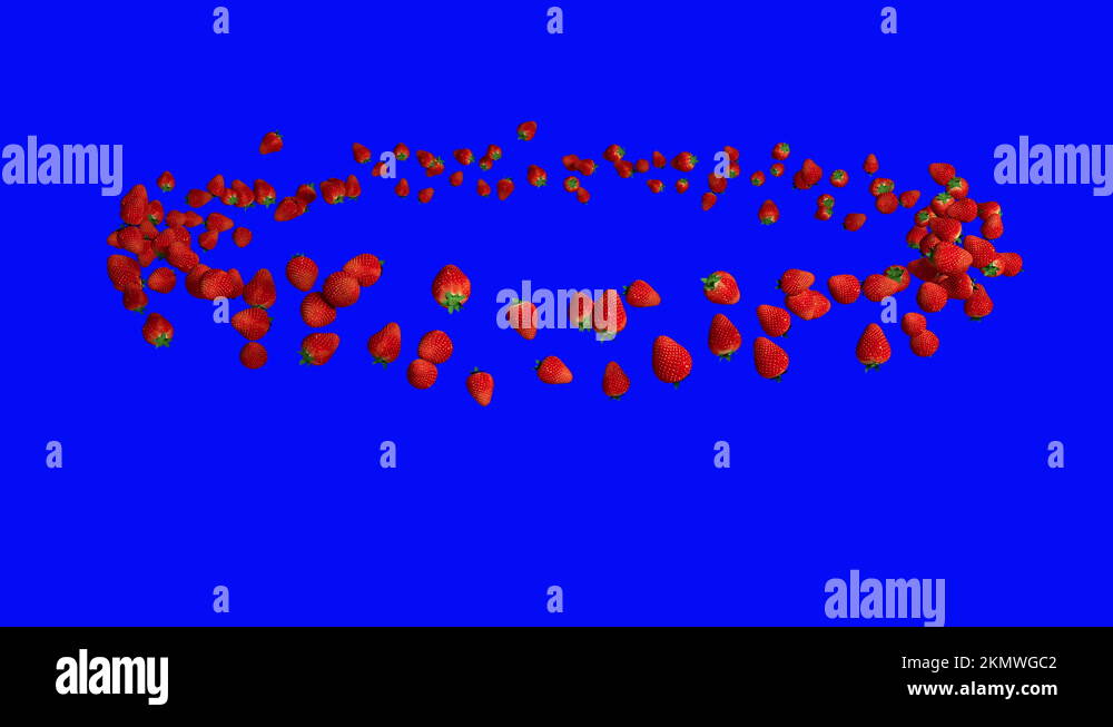 Strawberries flying in circle, seamless loop, Blue Screen Chromakey ...