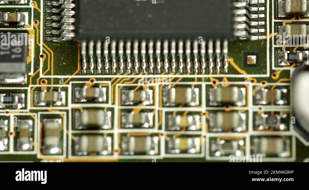 Components Of A Motherboard Next To CPU Chip. overhead, sliding up ...