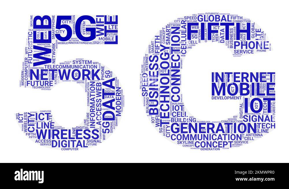 5G fifth generation network word cloud blue text 4K seamless loop Stock ...