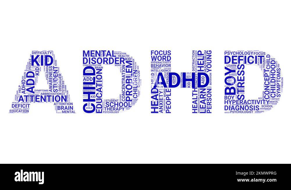 ADHD Attention Deficit Hyperactivity Disorder word cloud blue text 4K ...