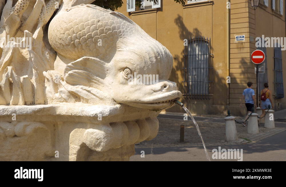 Four dolphins fountain on the Place des Quatre-Dauphins, in Aix en ...
