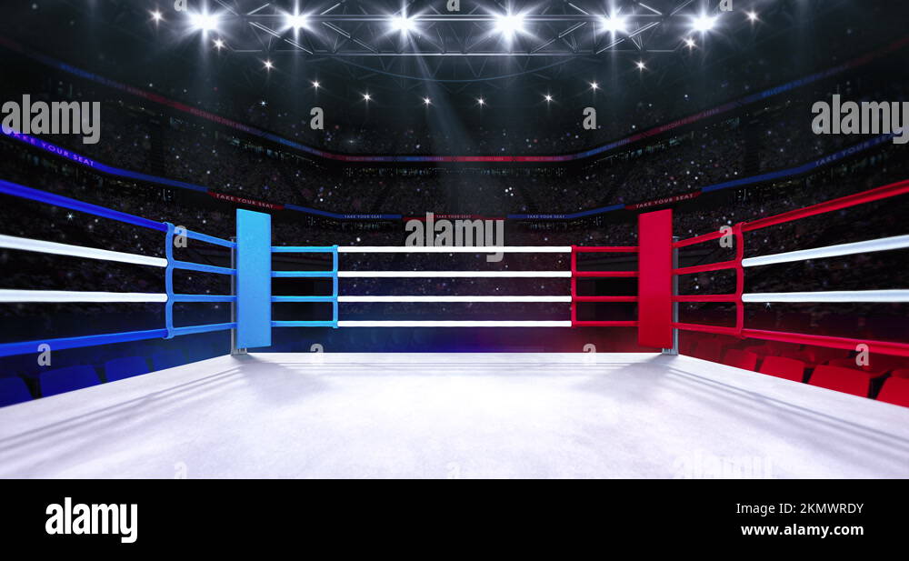 In the boxing ring. Animation of sport arena with fans and shining ...