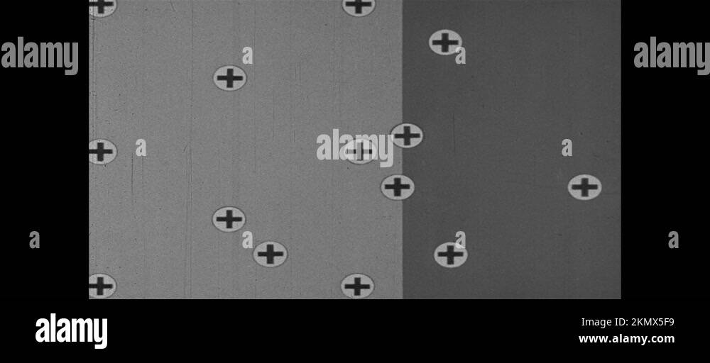 1940s: Animation. Dotted lines disappear. Circles with plus signs float ...