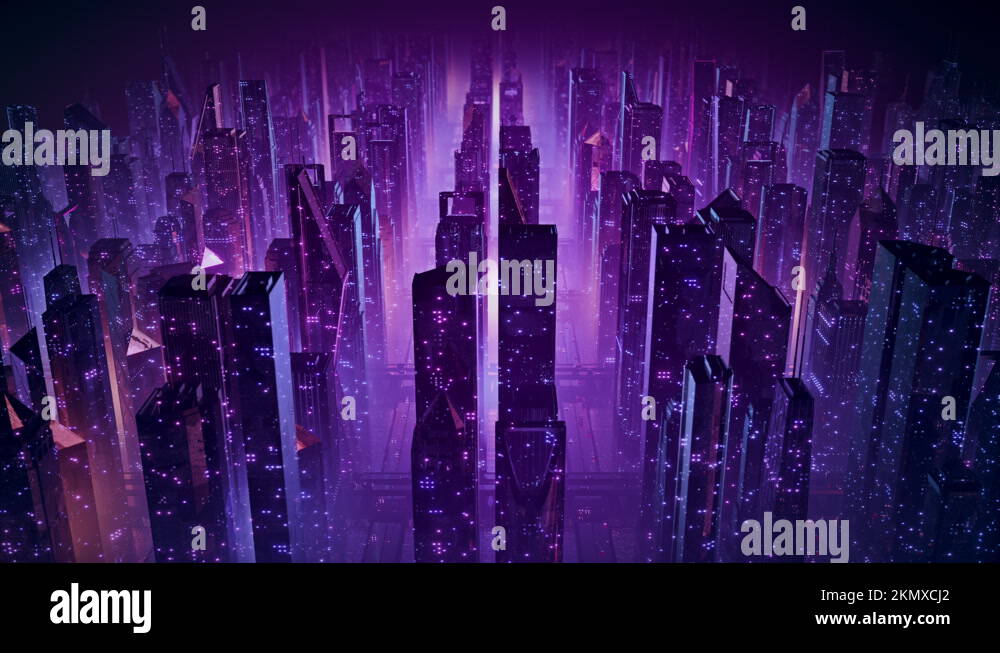 80s retrowave 3D animation of a retro cityscape with glowing neon ...