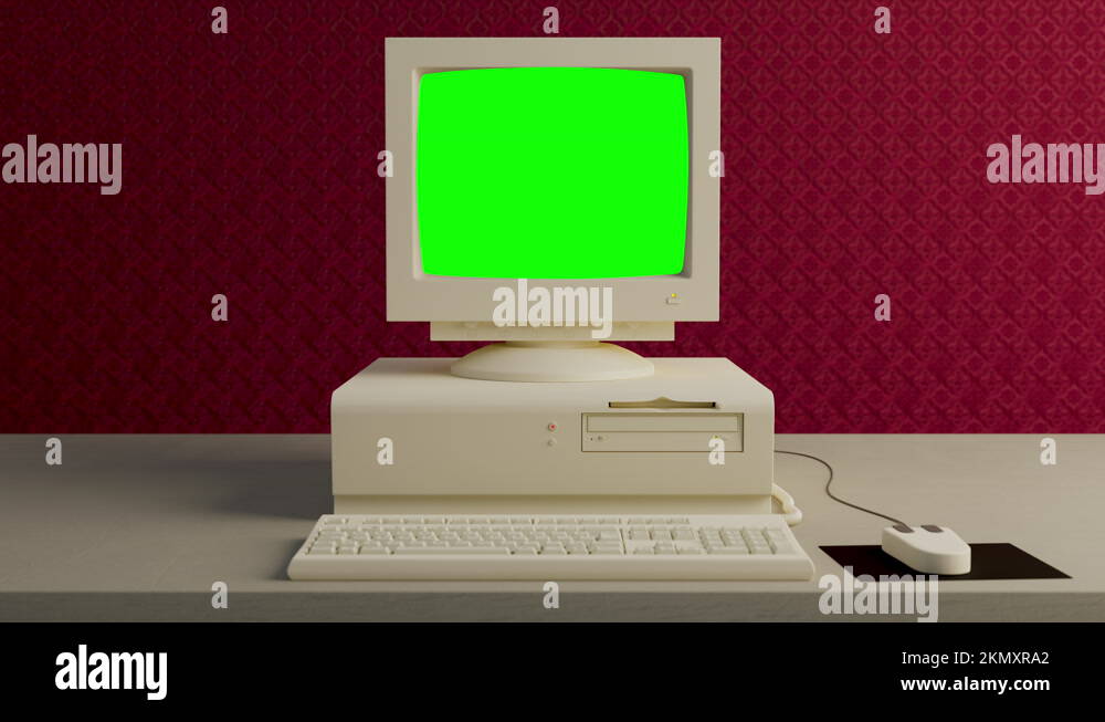 Obsolete Computer booting with Glitch and Green Screen 4k old vintage ...