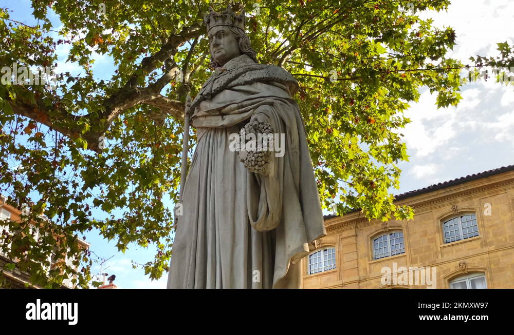 Statue of Rene of Anjou, the count of Provence, at the Fontaine du Roi ...