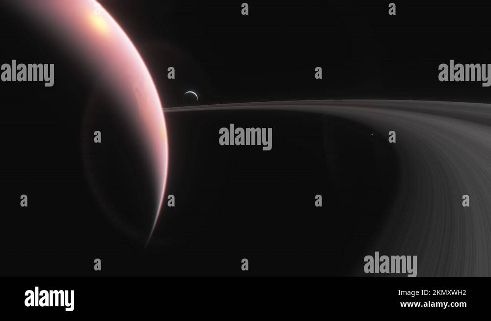 Alien exoplanet in another solar system with beautiful rings. Planet in ...