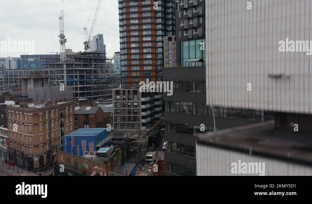 Ascending footage of construction of new building in Shoreditch ...