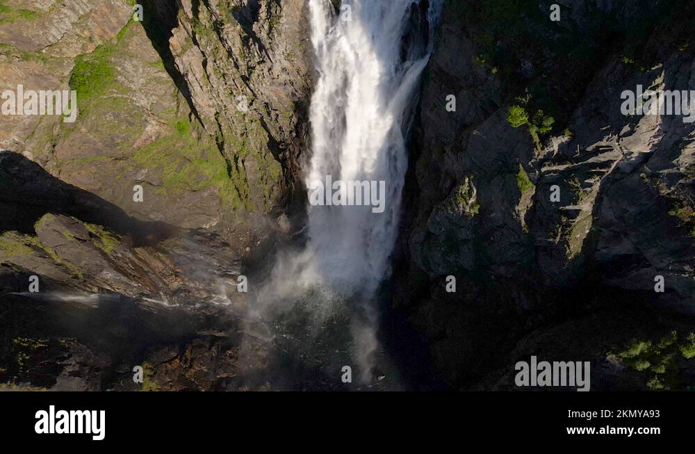 Voringsfossen waterfall copious water supply, Mabodalen valley, Norway ...