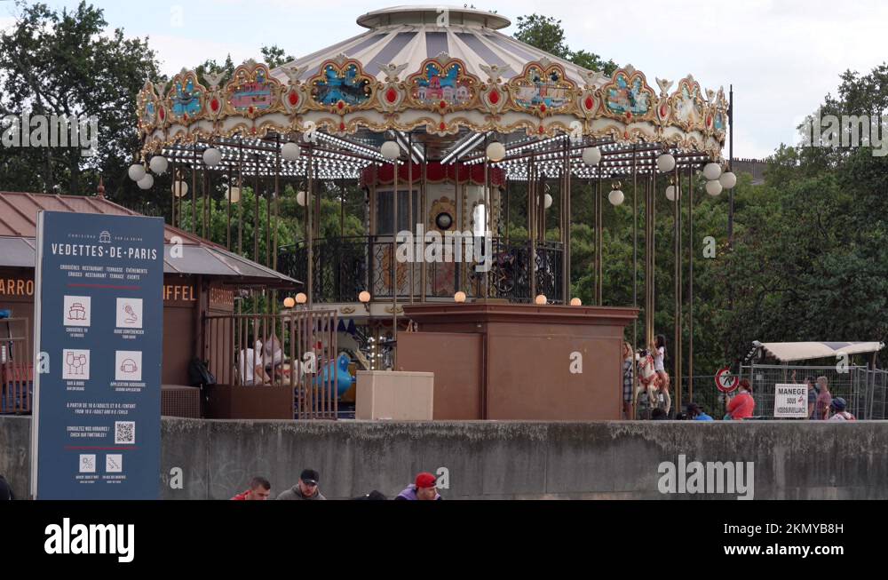 Typical French Carousel in Paris near the Eiffel Tower, France - static ...