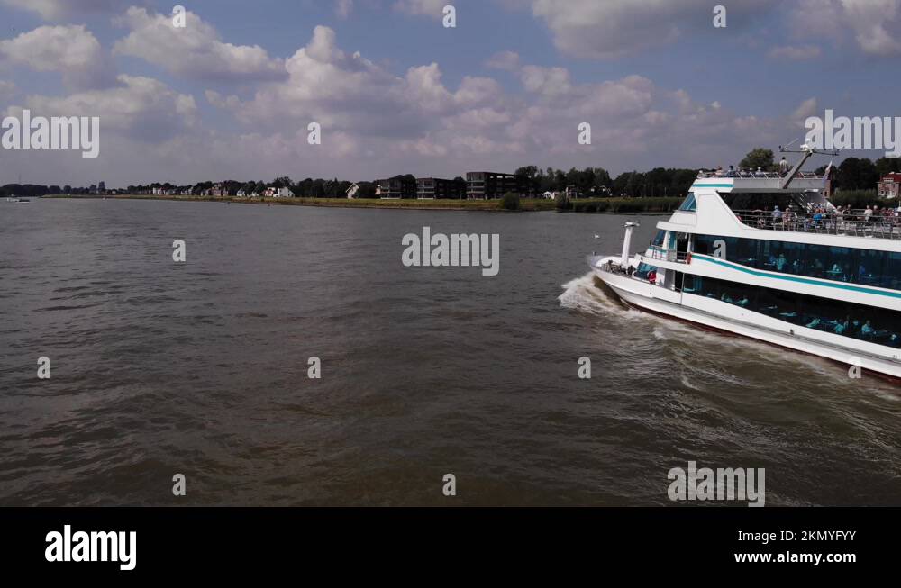 Packed Spido James Cook Sightseeing Boat Navigating River Noord. Aerial ...