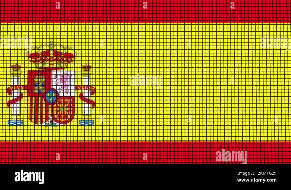 Spain Flag animated in pixel grid style technology background Stock ...