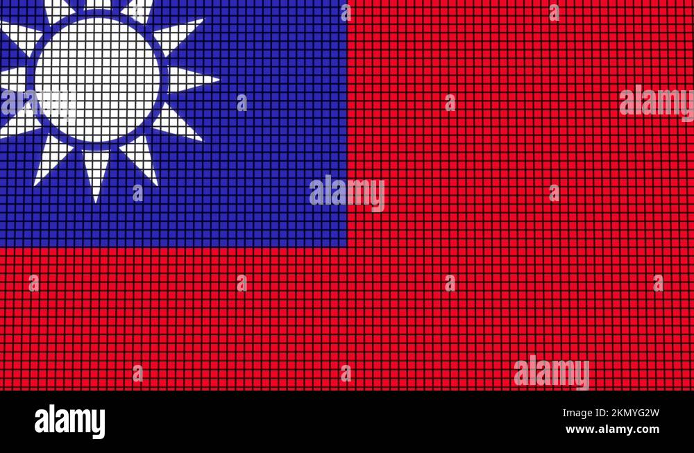 Taiwan Flag animated in pixel grid style technology background Stock ...