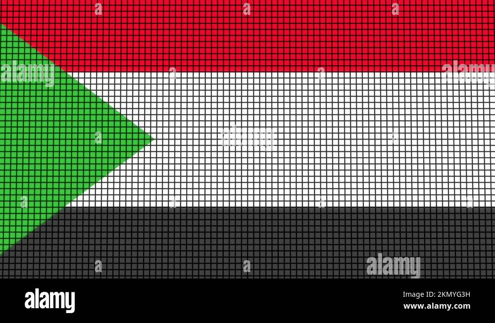 Sudan Flag animated in pixel grid style technology background Stock ...