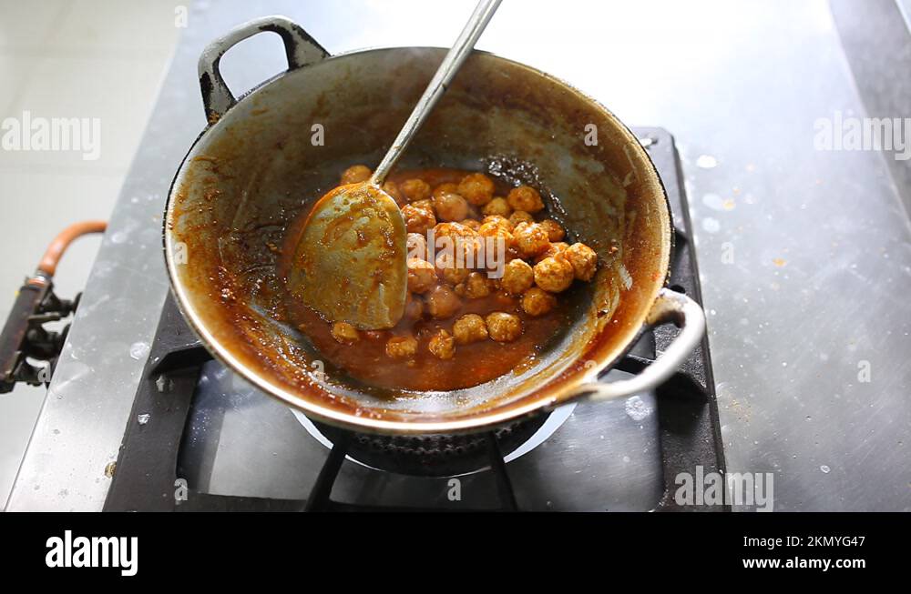 The process of cooking rendang or ground beef, Indonesian food Stock ...