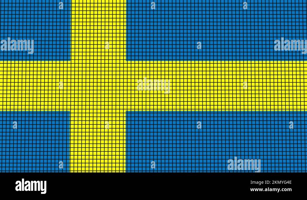 Sweden Flag animated in pixel grid style technology background Stock ...